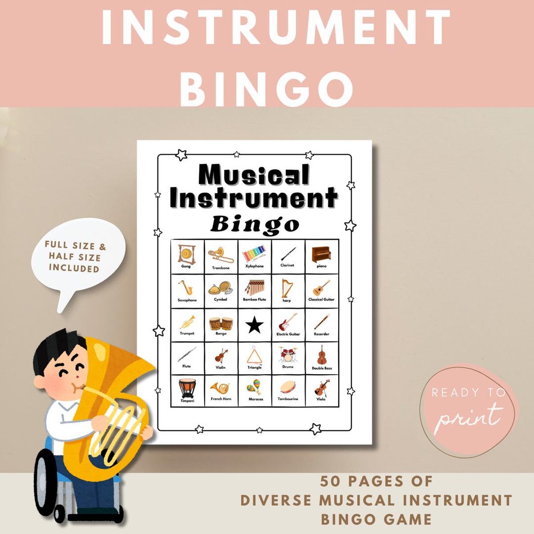 Music Bingo, Musical Instrument Bingo Game Kindergarten to G6 ...