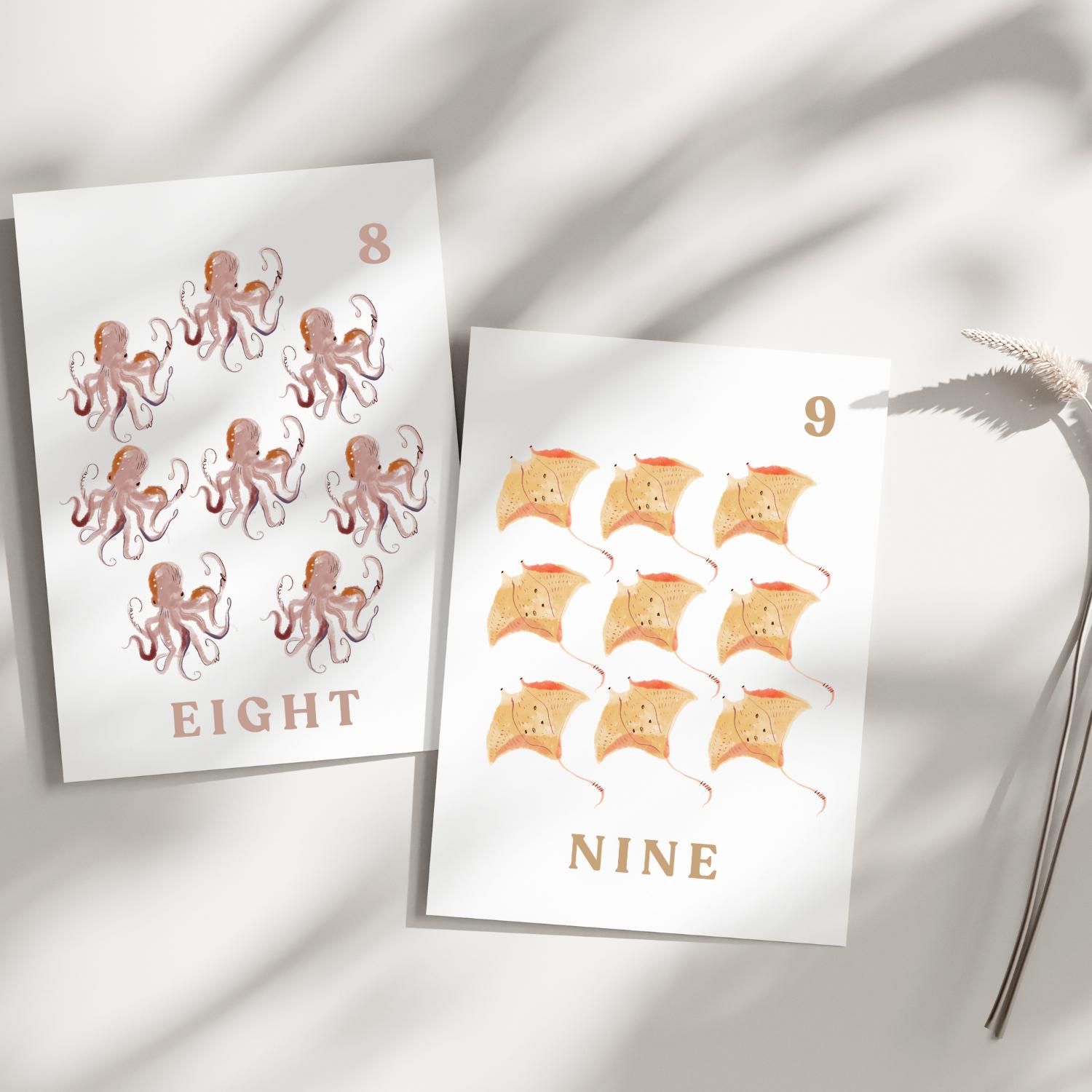 Undersea Numbers Flash Cards, Kids Counting Flash Cards, Number Cards 1 ...