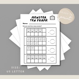 Ten Frame Worksheets Kindergarten Monster Theme 10 Frame Math ...