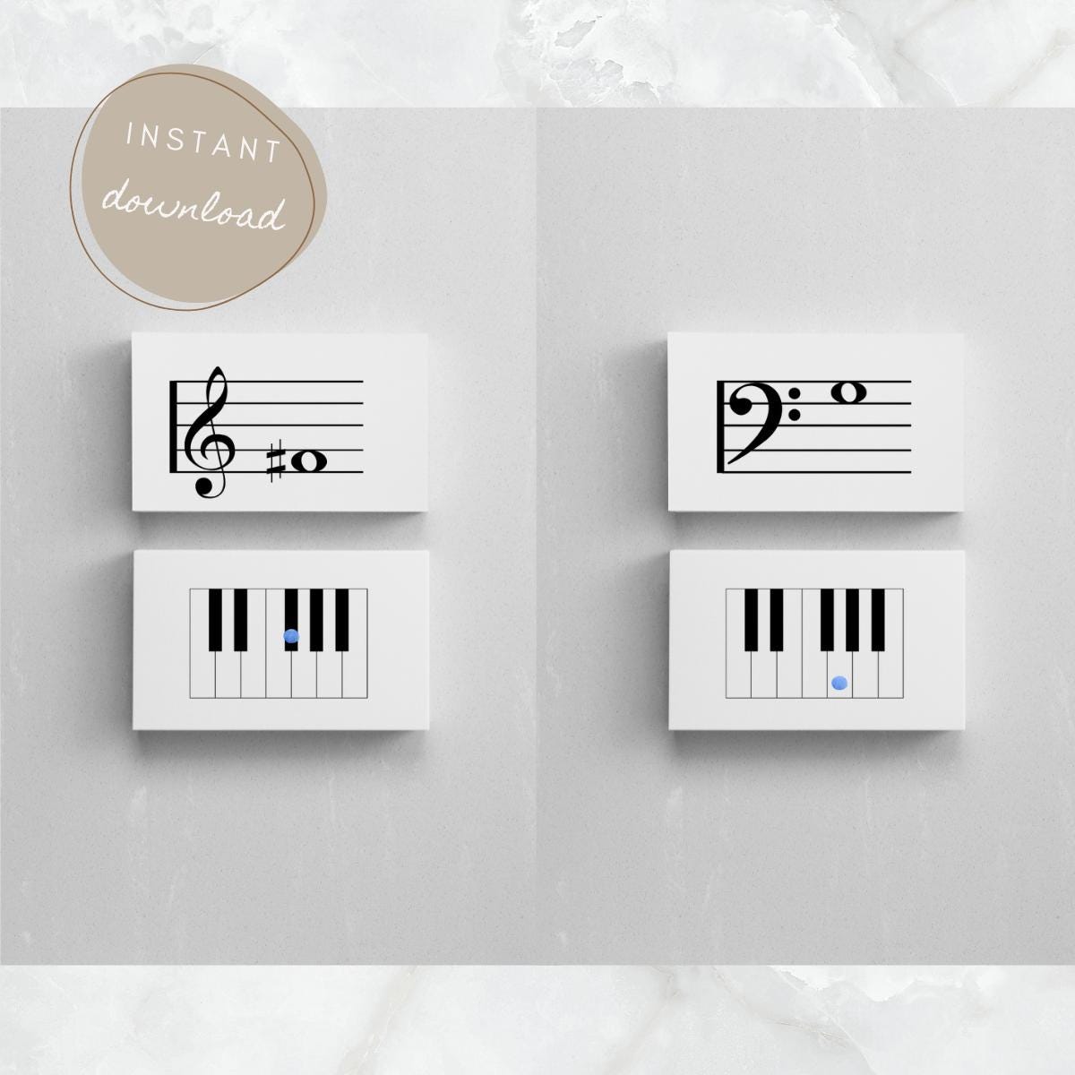 Piano Key Flashcards, Staff Note Flashcards, Treble Clef Notes, Bass ...