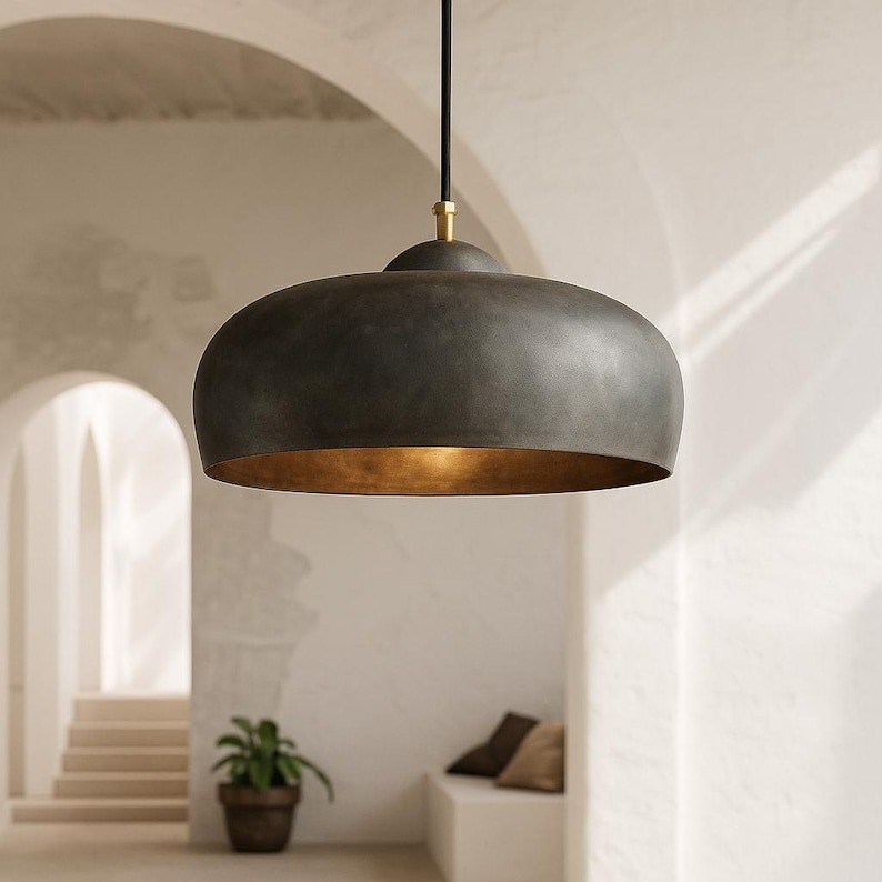 Patina Dome Pendant Light: Brass Farmhouse Kitchen Lighting - Etsy