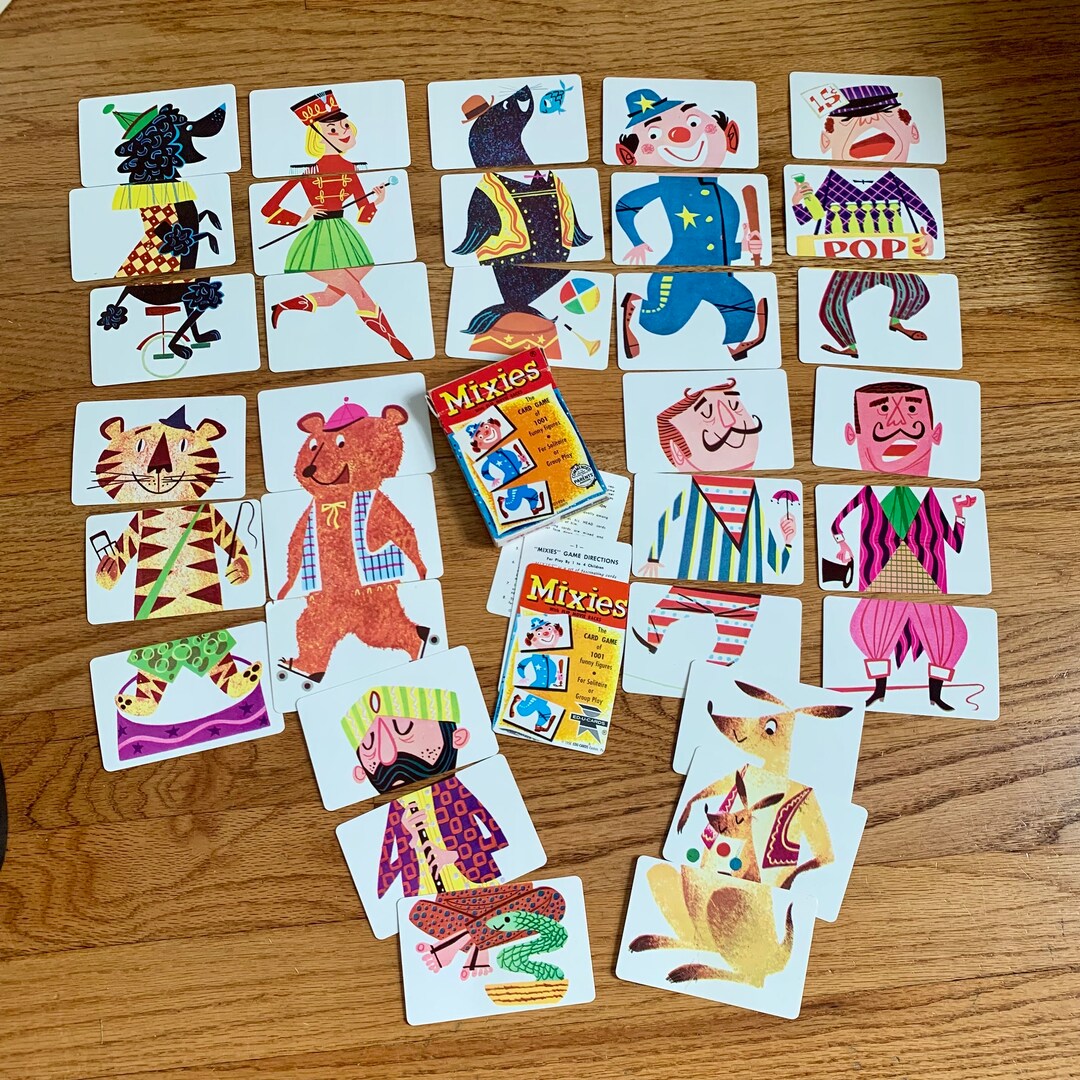 Vintage 1950s Kids Card Game, Edu-cards Mixies 1956 Complete W/ Flip Movie Backs, for Solitaire ...