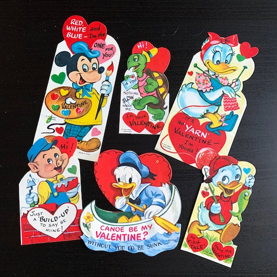 Vintage 1950s 60s Walt Disney Valentine Card Lot USED Set of | Etsy