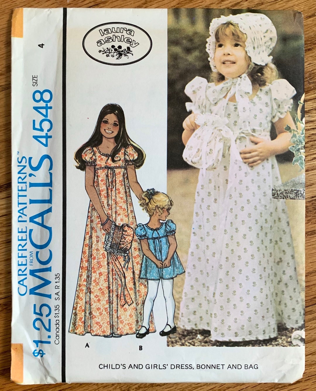 Size 4 Vintage 1970s Girls Laura Ashley Dress, Bonnet and Bag Sewing ...