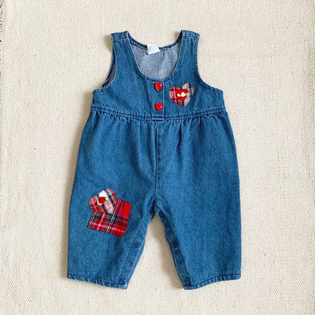6-9M Vintage 1980s Hopscotch Baby Girl Denim Jumpsuit With Heart ...