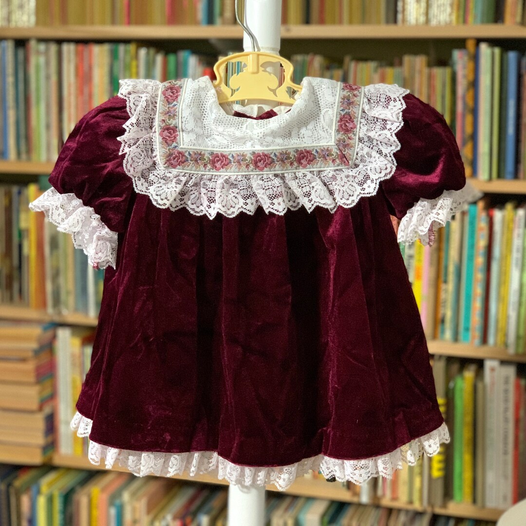 Girls 12M Vintage 1980s Harold Square Burgundy Velvet Party Dress NWOT ...