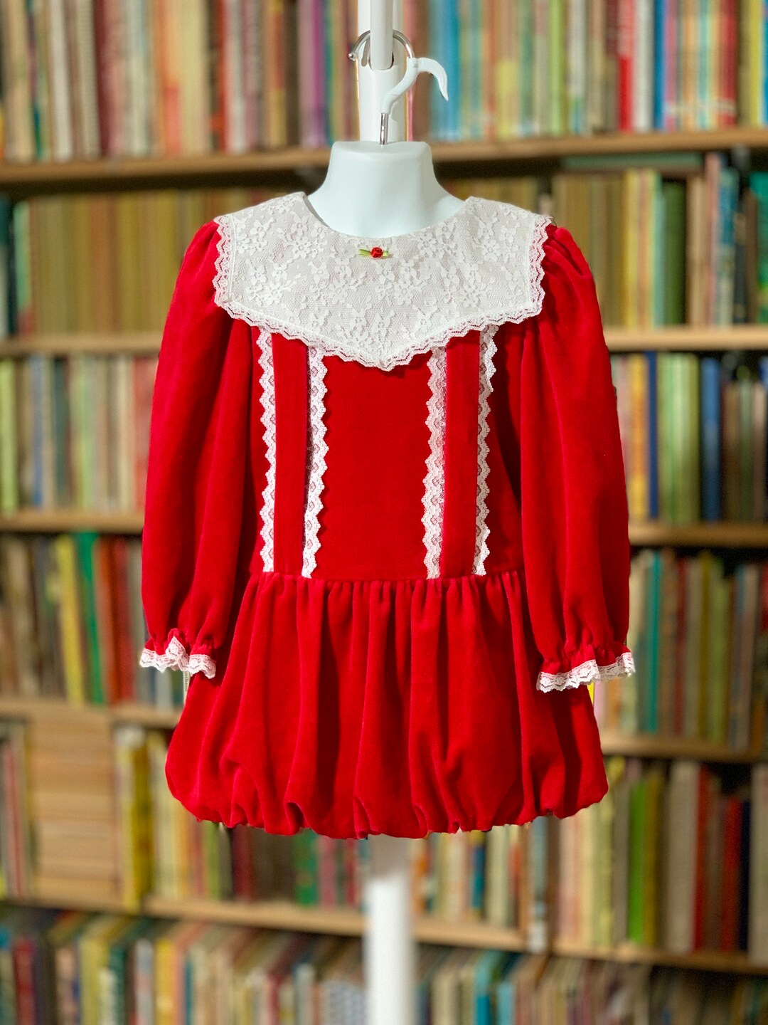 Girls 5 Vintage 1980s Dress, Evy Red Velvet Mini Party Dress W/ Bubble ...