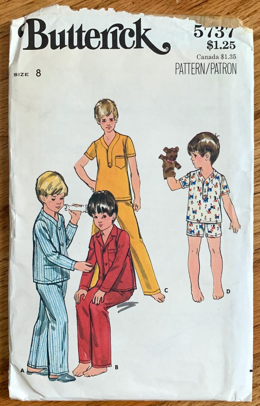Vintage 70s Boys Pajama Sewing Pattern - Two Piece Sleepwear, Multiple ...