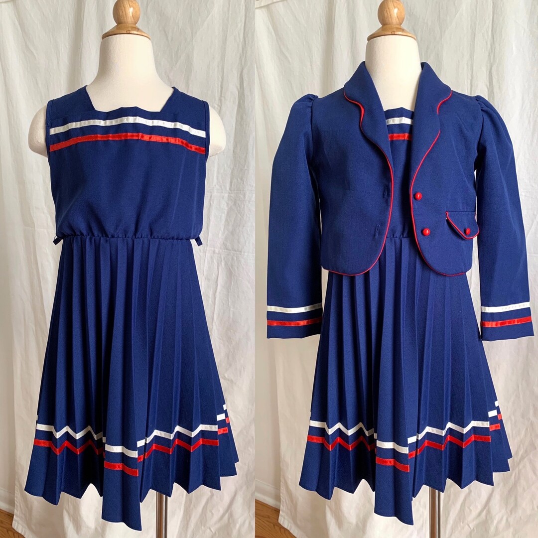 Size 7-8 Vintage 1960s Girls Dress Jacket Set, Delta Girl Pleated Dress ...
