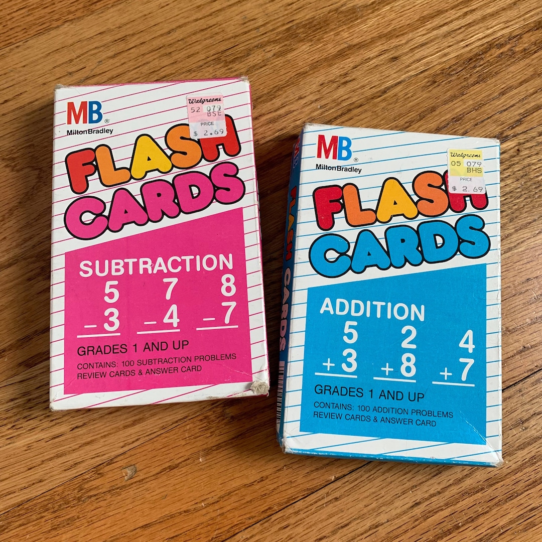 Vintage 1980s Math Flashcards, Subtraction and Addition Flash Cards ...