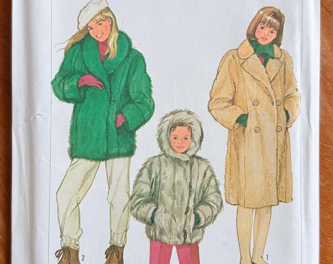 80s Girls Faux Fur Jacket & Coat Sewing Pattern - Simplicity 7196 UNCUT ...