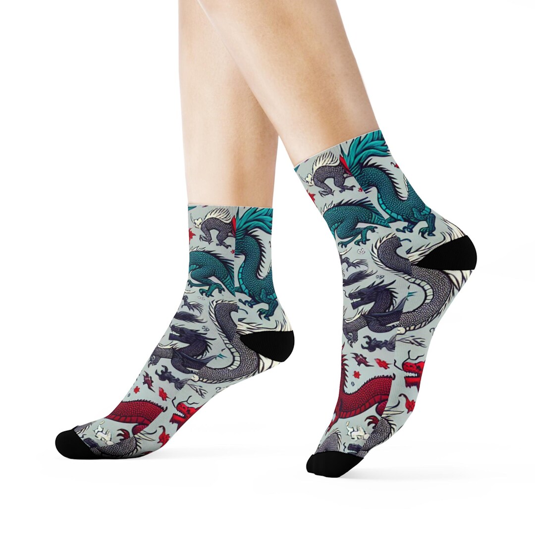 Dragon Crew Socks - Mythical Creature Printed Footwear, Fantasy Unisex ...