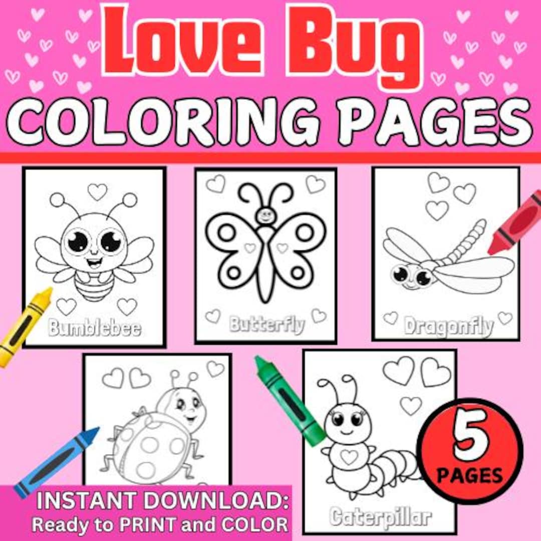 Love Bug Coloring Pages for Kids Printable Bundle With Bumblebee ...