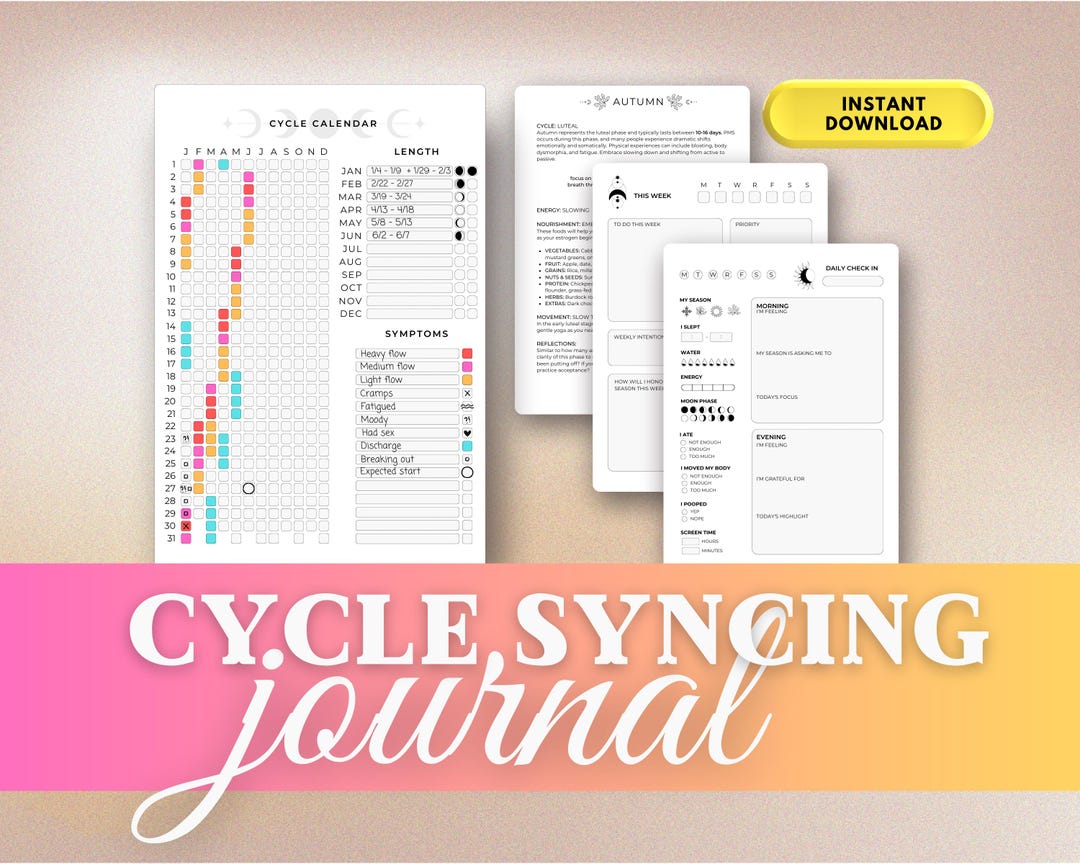 Cycle Syncing Journal Printable Menstrual Period Tracker & Lunar Phases Planner - Etsy