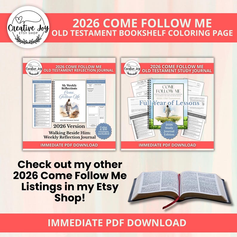 2026 Come Follow Me Old Testament Bookshelf Coloring Page | Scripture ...