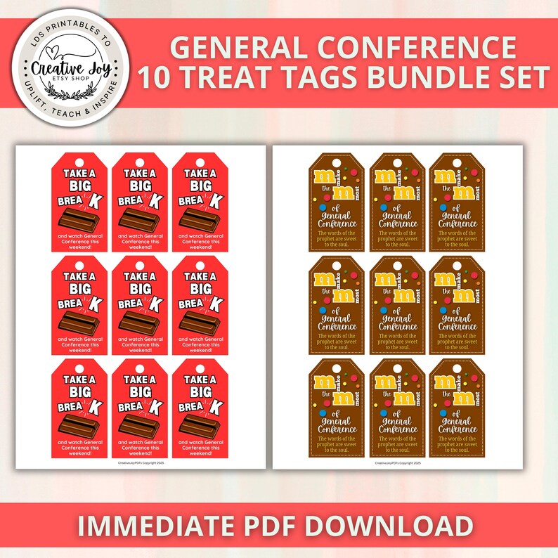 LDS General Conference Treat Tag Bundle Set of 10 Printable | Young ...