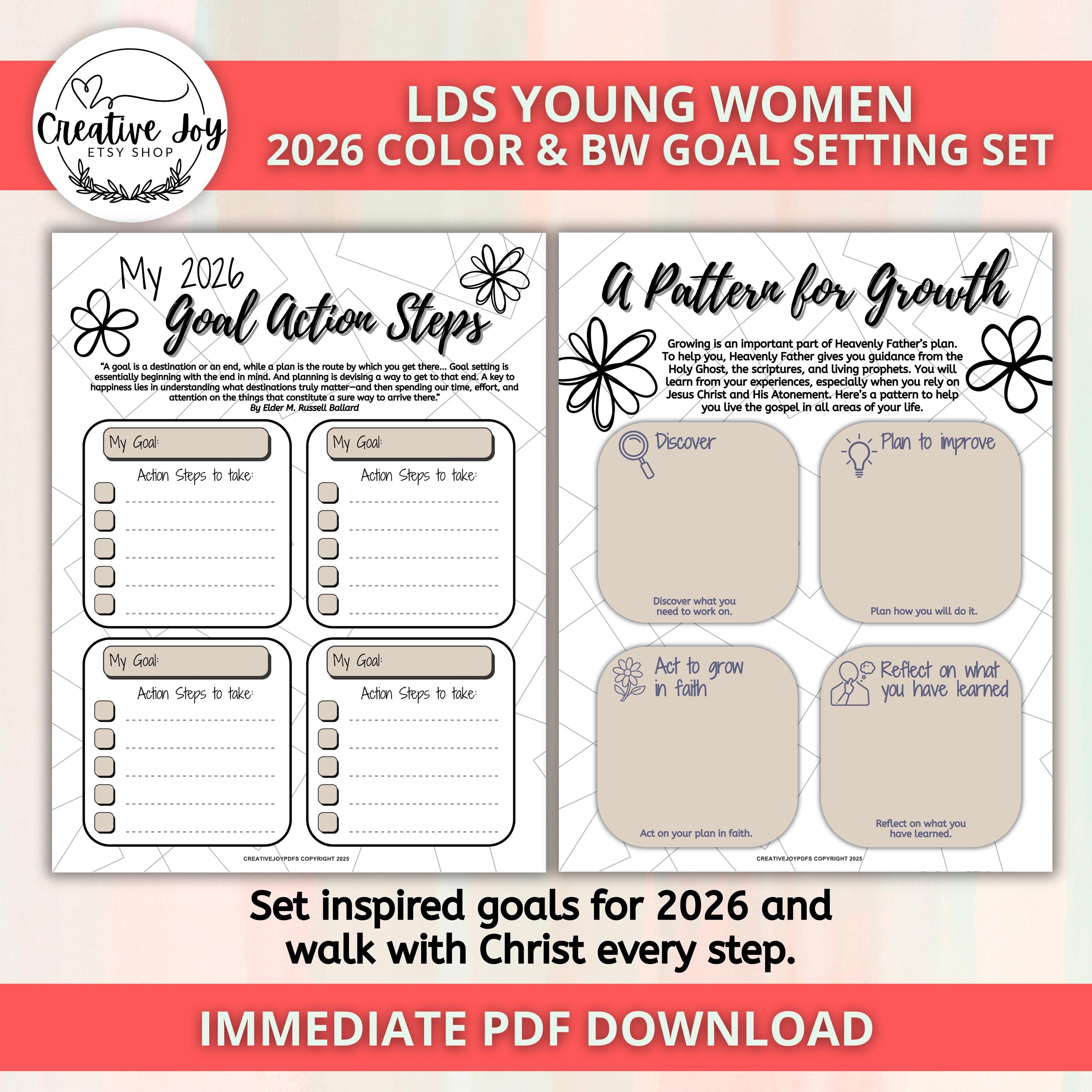 LDS Young Women 2026 Goal Setting Printable | Walk With Me Theme | Goal ...
