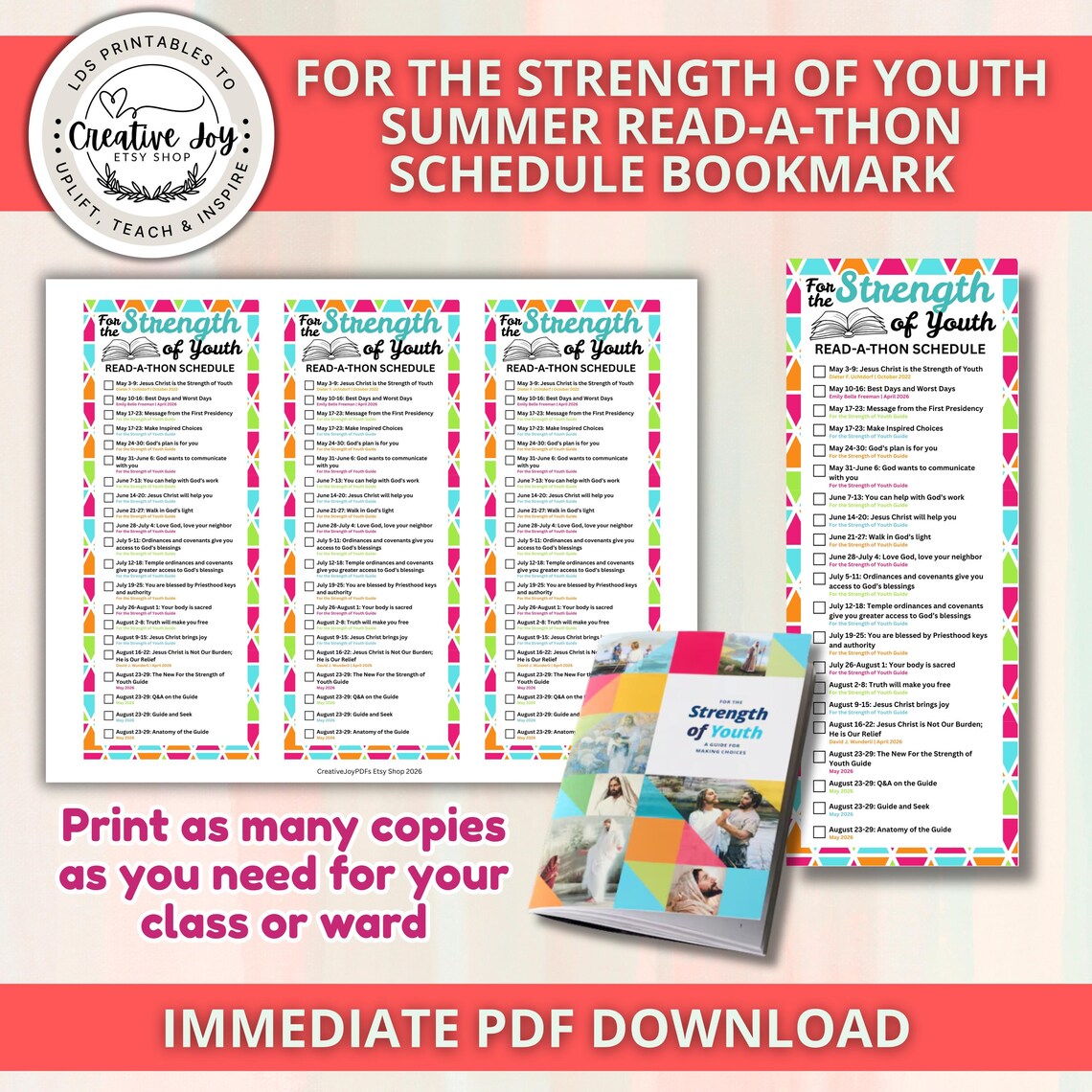 FSY 2026 Read A Thon Schedule Bookmarks | LDS Youth New Guide Schedule ...