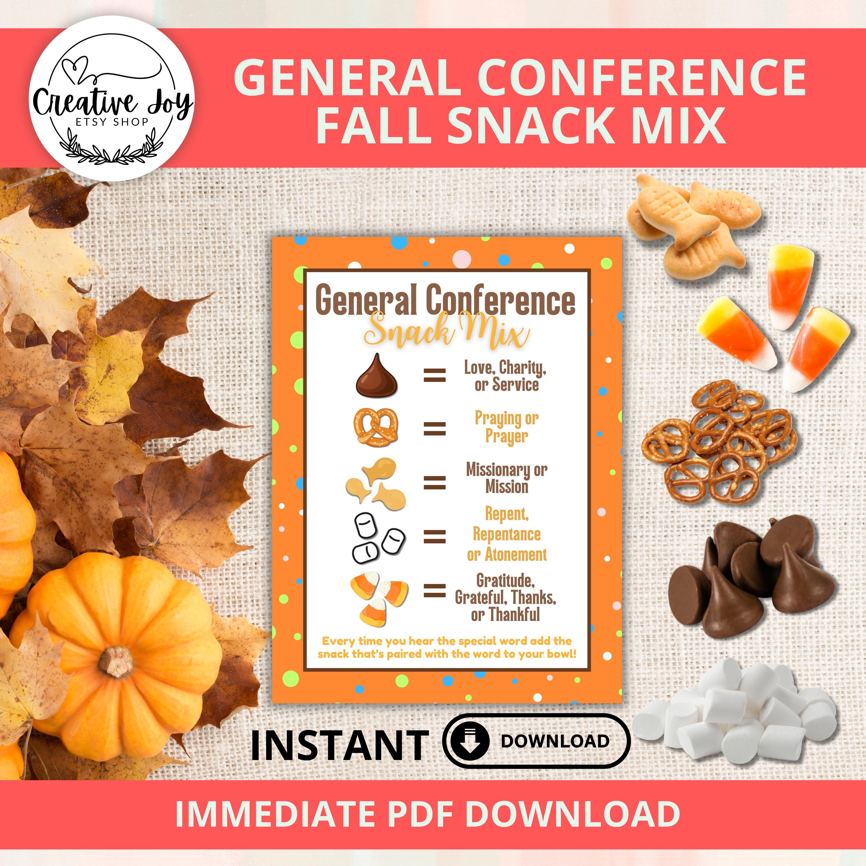 General Conference Snack Mix Treat Tags and Poster | Fall LDS ...