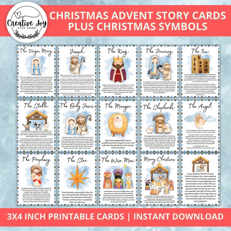Christmas Advent Story Cards + Christmas Symbols | 25 Printable Cards ...