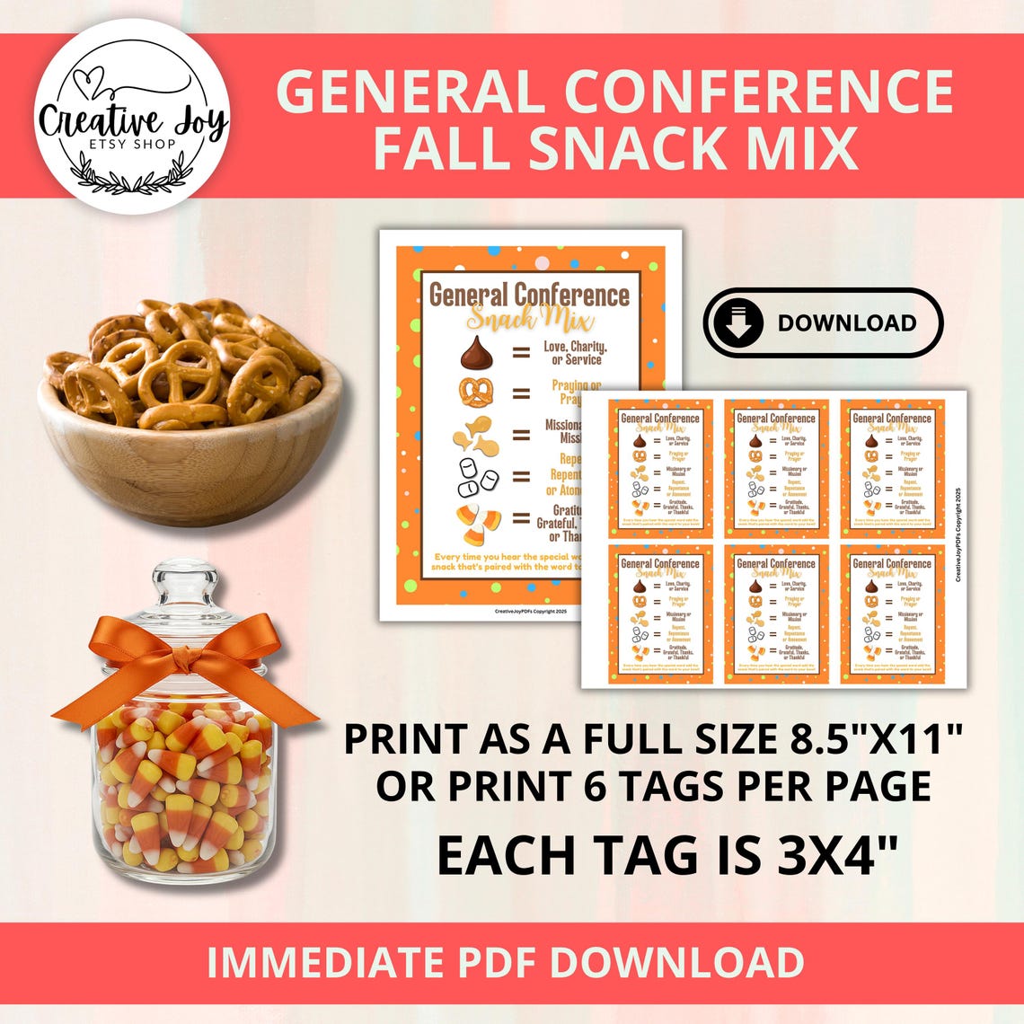 General Conference Snack Mix Treat Tags and Poster | Fall LDS ...