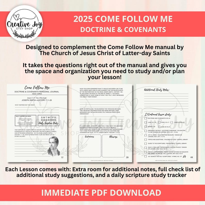 Come Follow Me 2025 Doctrine and Covenants Study Journal Workbook Bundle FULL YEAR | Book of ...