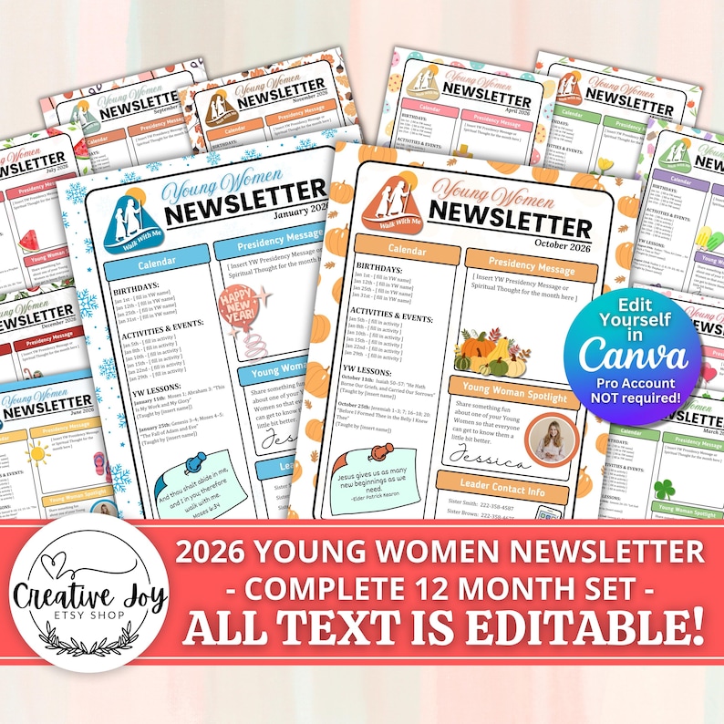 2026 Young Women Newsletter Template | Editable LDS YW Newsletter Set ...