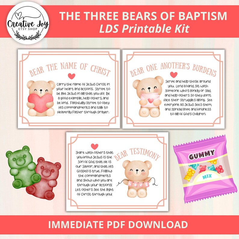 The Three Bears of Baptism LDS Printable Kit | Baptism Bears | It's ...