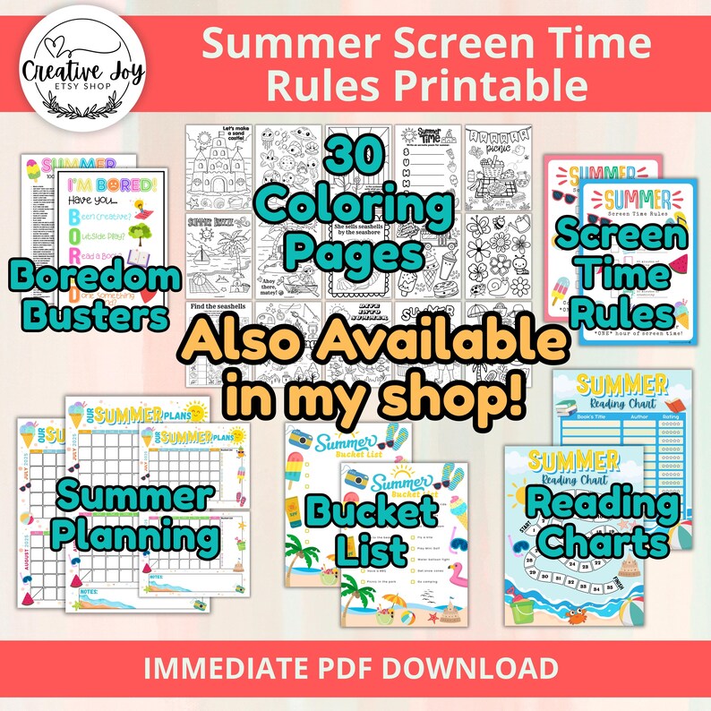 Summer Screen Time Rules Printable | Children Summer Routine | Kids ...