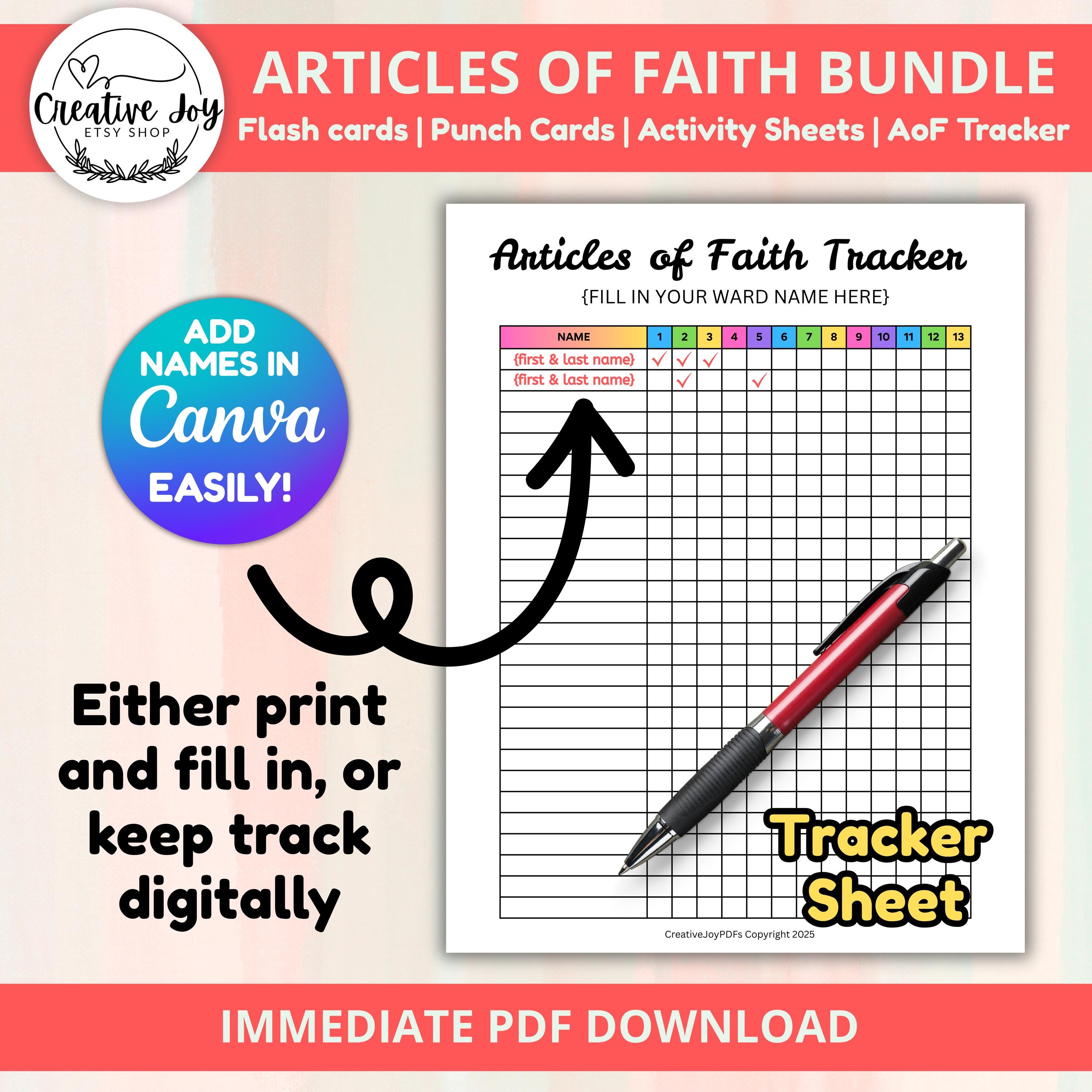 LDS Articles of Faith Printable Bundle | Articles of Faith Flash Cards ...