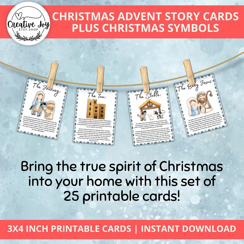 Christmas Advent Story Cards + Christmas Symbols | 25 Printable Cards ...