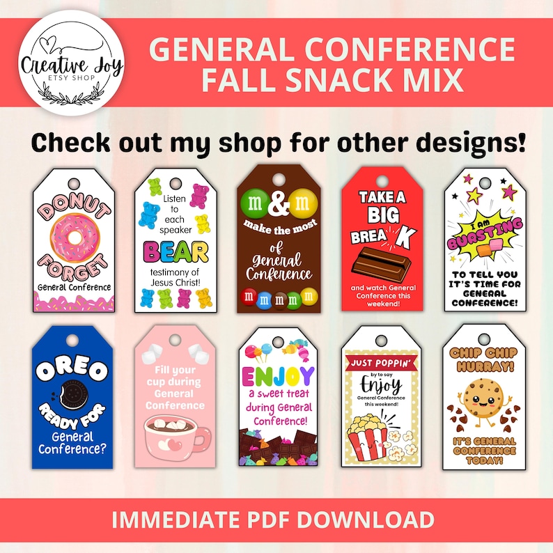 General Conference Snack Mix Treat Tags and Poster | Fall LDS ...