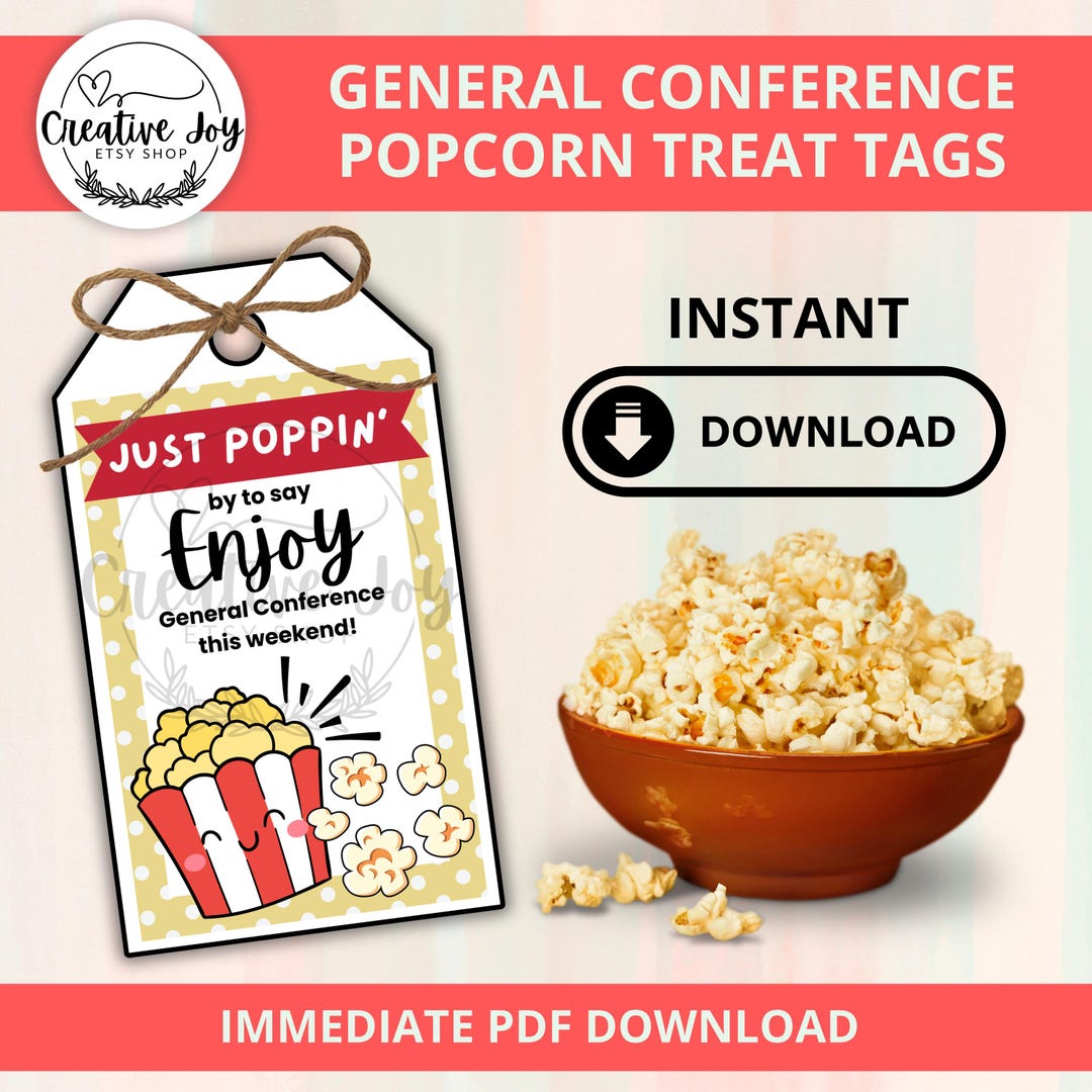 LDS General Conference POPCORN Treat Tag Printable | Young Women ...