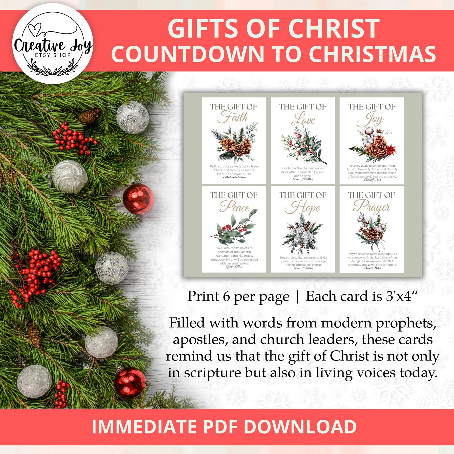 Gifts of Christ Christmas Countdown Cards | 30 Printable Cards ...