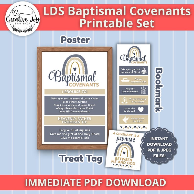 LDS Baptismal Covenants Printable Set | Baptism Poster | Baptism ...