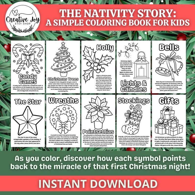 The Nativity Story & Christmas Symbols Coloring Book | Bible Stories ...