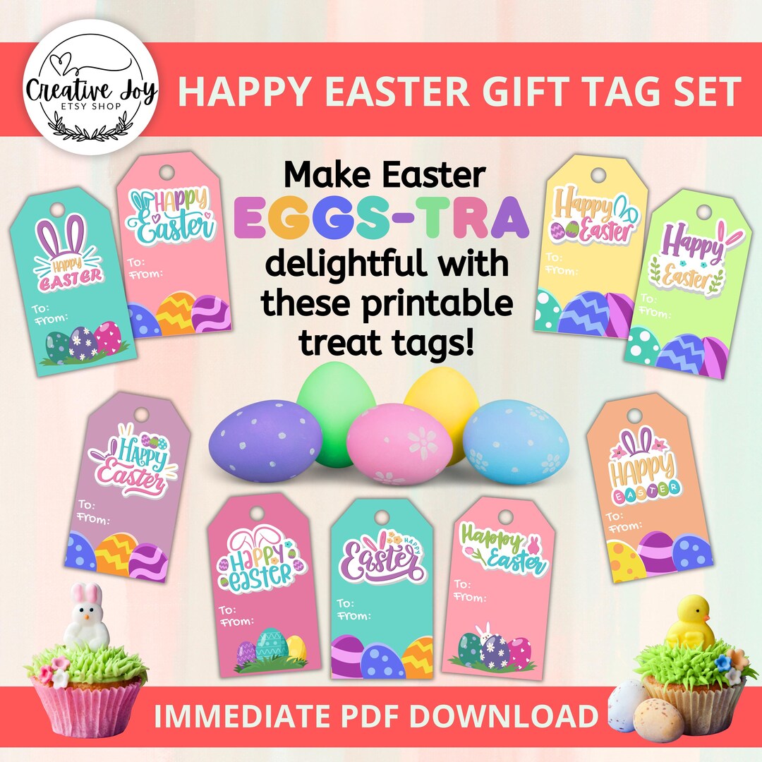 Happy Easter Treat Tags – Printable Gift Tags | Set of 9 Designs | Cute ...