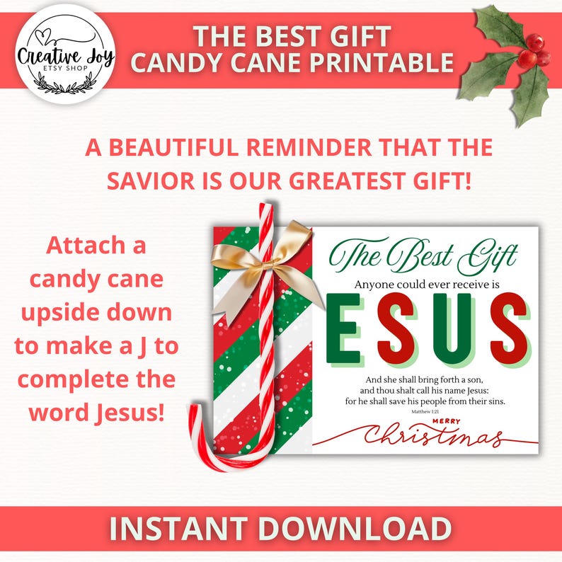 The Best Gift Candy Cane Jesus Christmas Tag Printable | LDS Christian ...