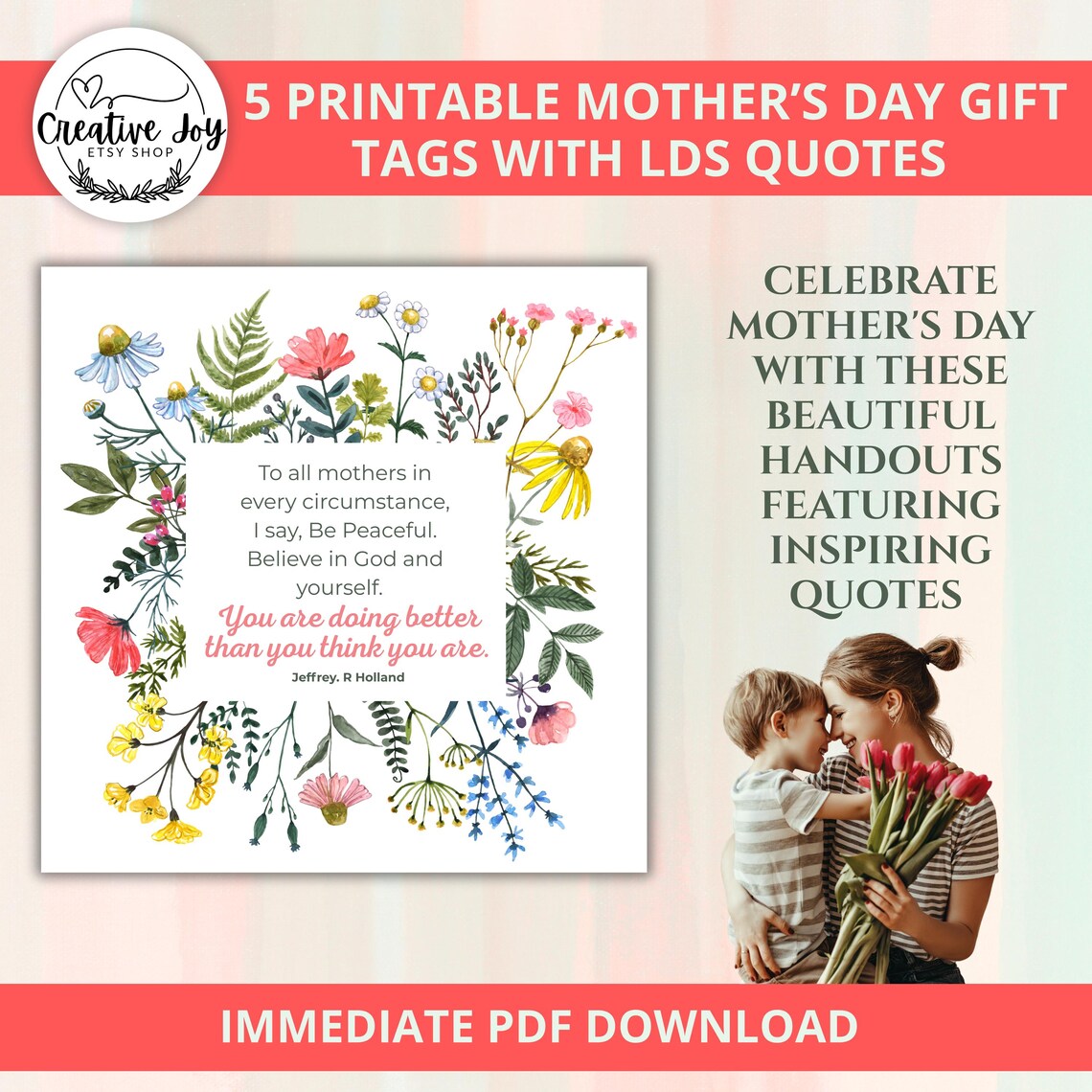 LDS Mothers Day Printable Gift Tag Set | Mothers Day Ministering Card ...