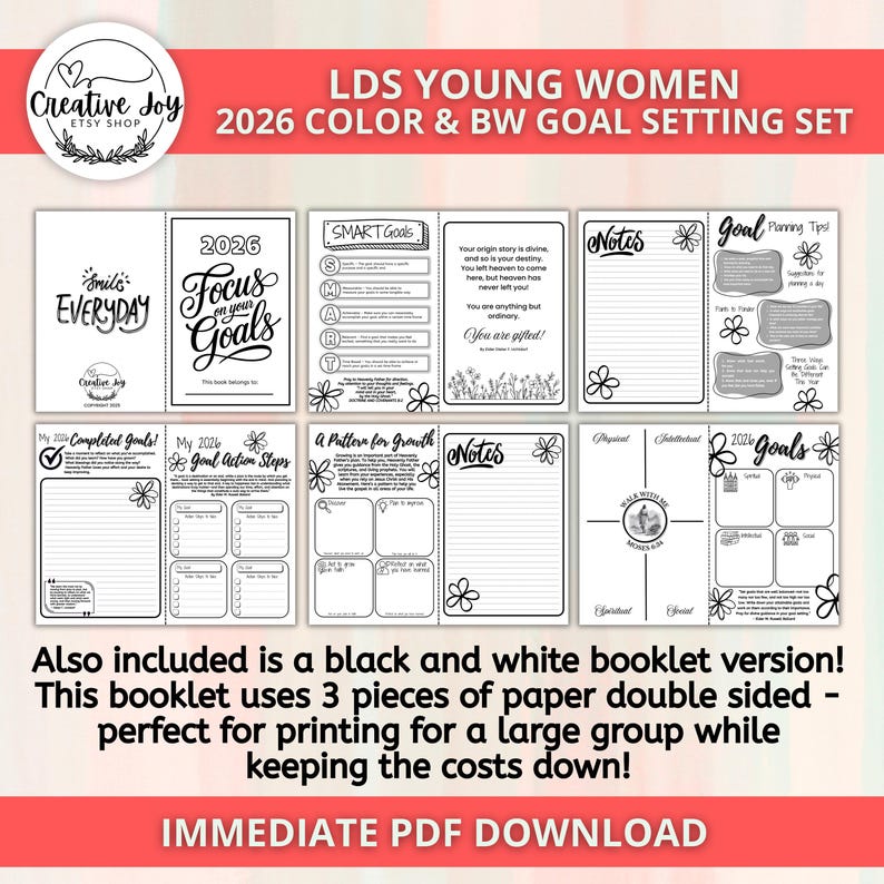 LDS Young Women 2026 Goal Setting Printable | Walk With Me Theme | Goal ...
