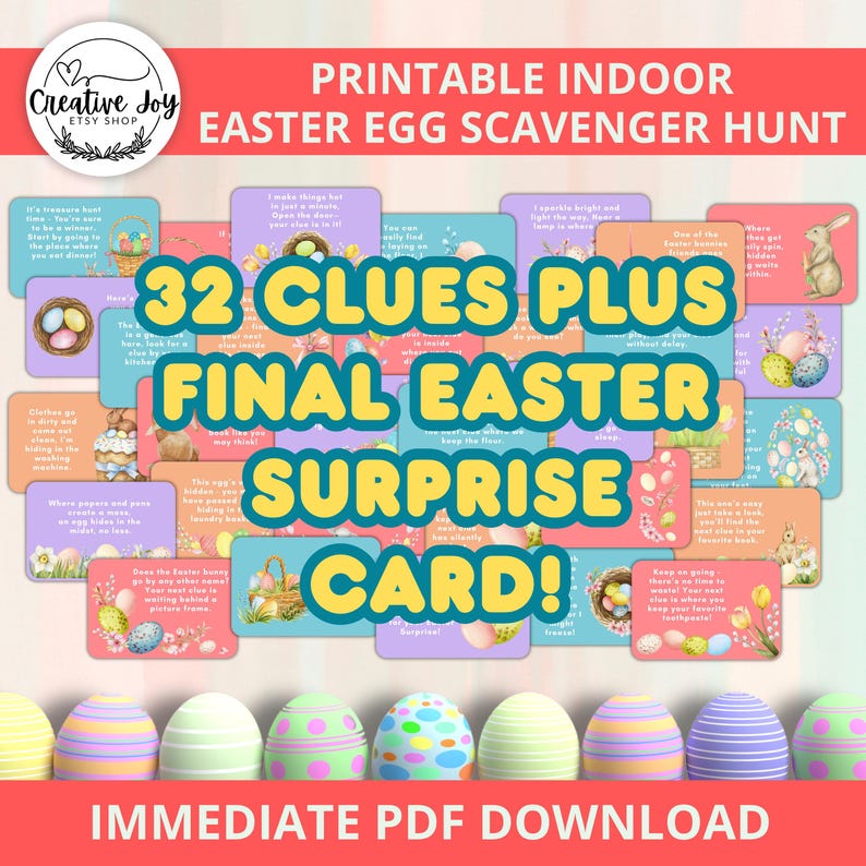 Indoor Easter Scavenger Hunt for Kids | Treasure Hunt Easter Clues for ...