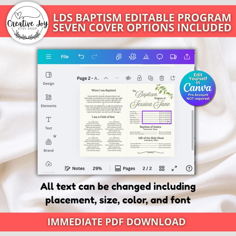 LDS Baptism Program Template | Editable Canva Template | Instant ...