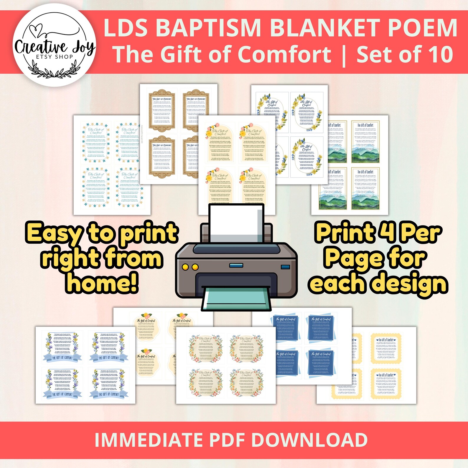LDS Baptism Blanket Poem Set – the Gift of Comfort | Printable Primary ...