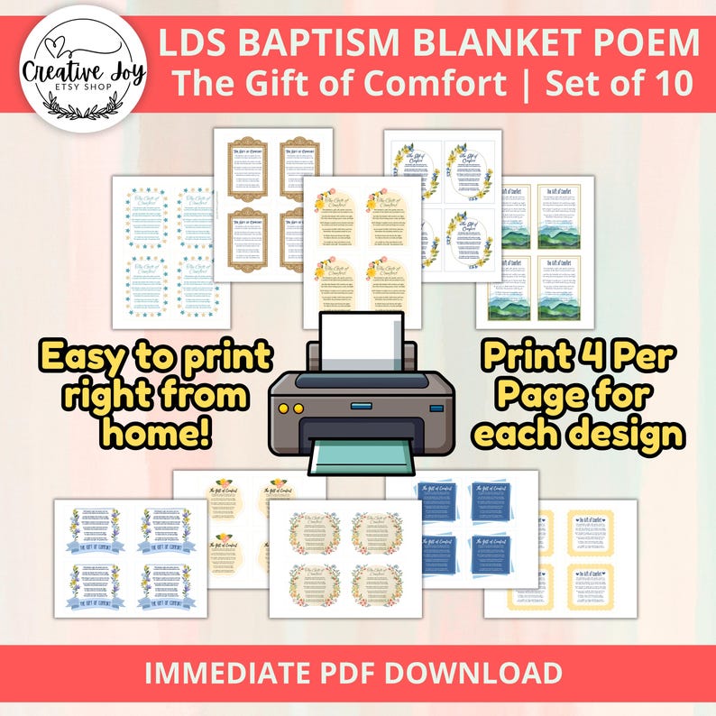 LDS Baptism Blanket Poem Set – the Gift of Comfort | Printable Primary ...