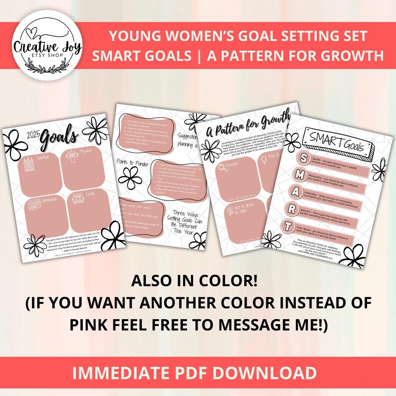 LDS Young Women Goal Sheet, Spiritual, Physical, Intellectual, Social ...