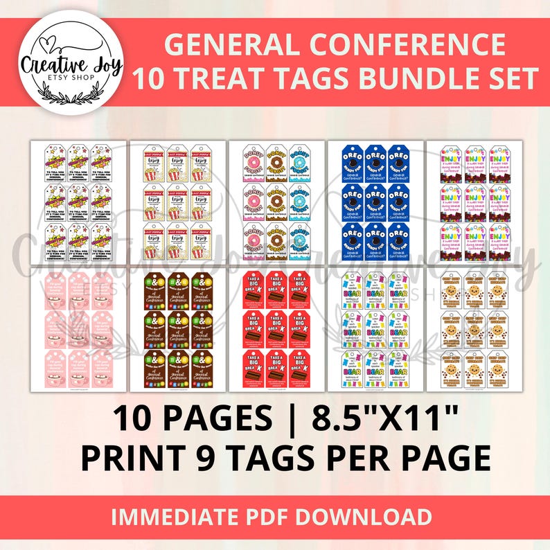 LDS General Conference Treat Tag Bundle Set of 10 Printable | Young ...
