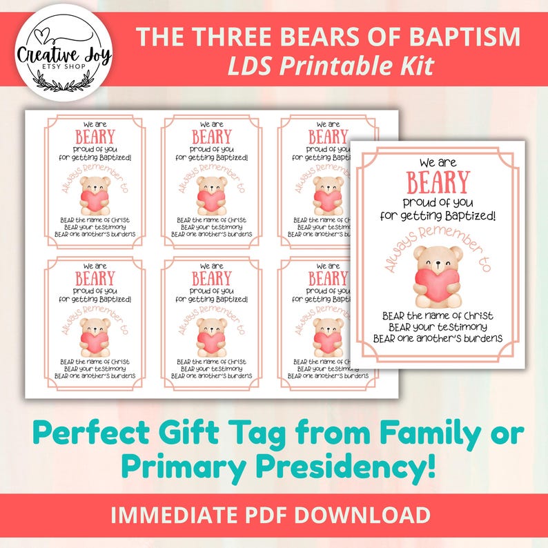 The Three Bears of Baptism LDS Printable Kit | Baptism Bears | It's ...
