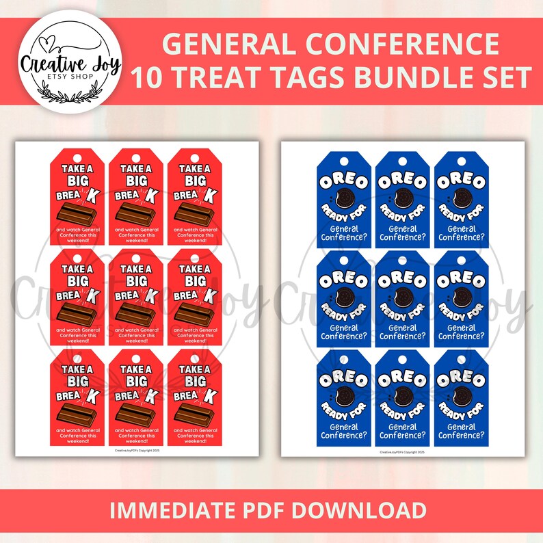 LDS General Conference Treat Tag Bundle Set of 10 Printable | Young ...
