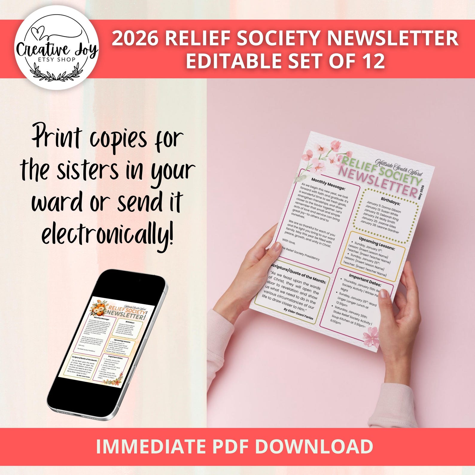 2026 Relief Society Editable Newsletter Bundle | LDS Ward Newsletter ...