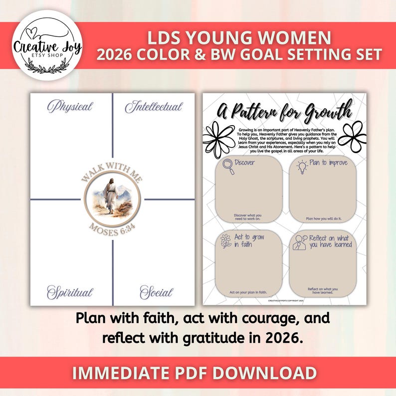 LDS Young Women 2026 Goal Setting Printable | Walk With Me Theme | Goal ...
